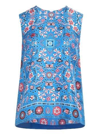Tory Burch Sleeveless Printed Silk Top - Blue
