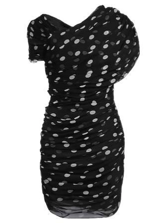 Saint Laurent Polka Dot Ruched Mini Dress - Black
