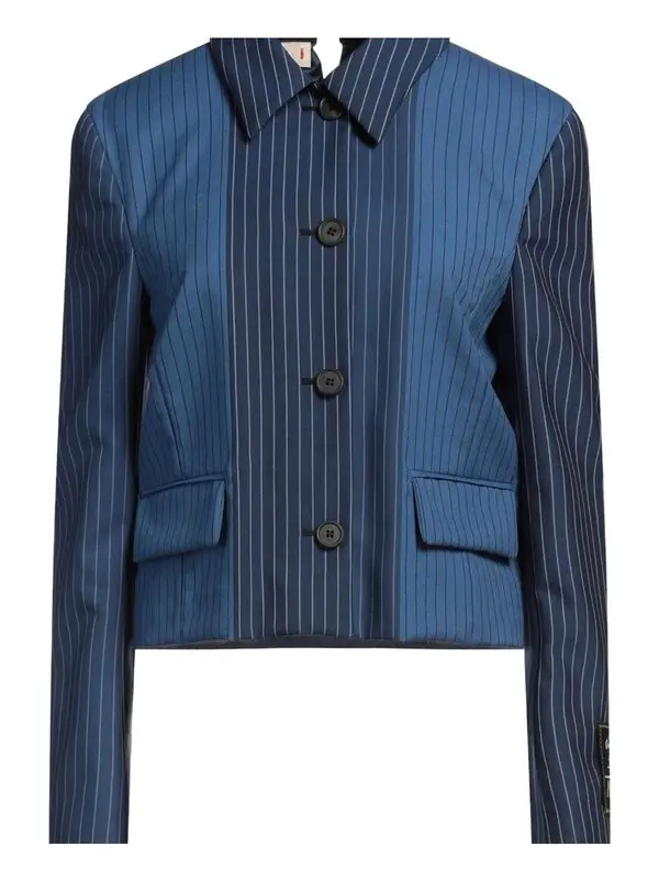 Marni Striped Cool Wool Long Sleeve Jacket - Blue