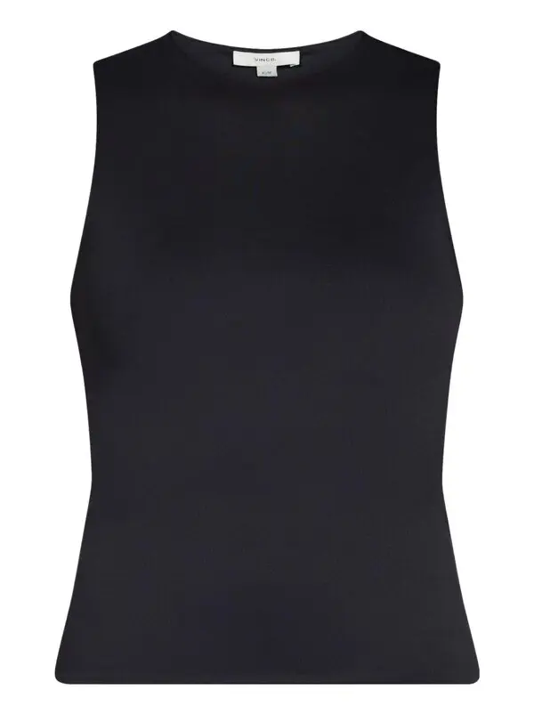 Vince Round Neck Sleeveless Stretch Tank Top - Black