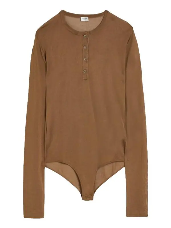 Saint Laurent Long Sleeve Knit Bodysuit - Brown