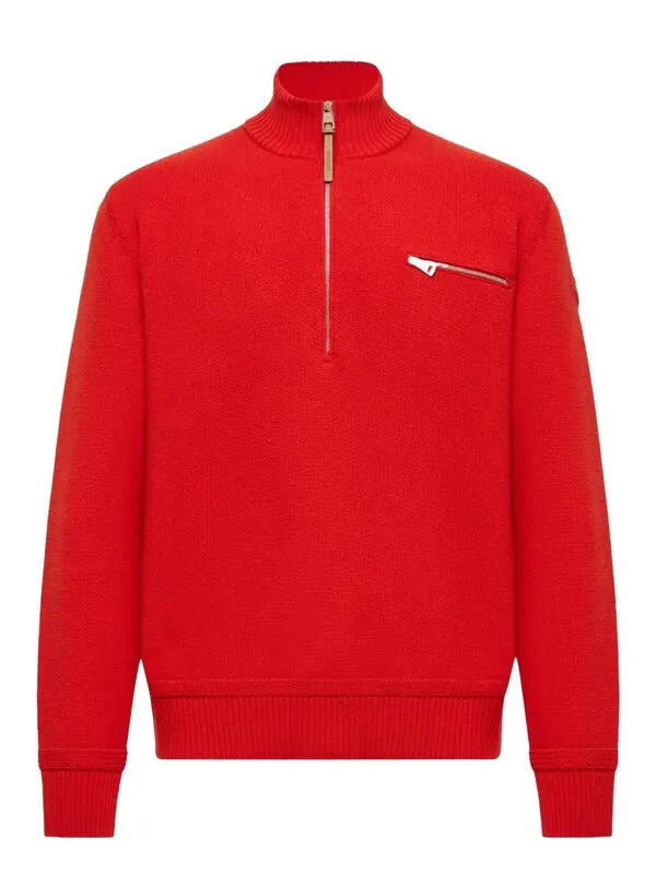 Moncler Wool Cashmere Blend Zip-up Turtleneck Sweater - Red