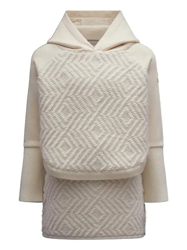 Moncler Wool Jacquard Two-piece Set With Hooded Sweater And Skirt - Nude