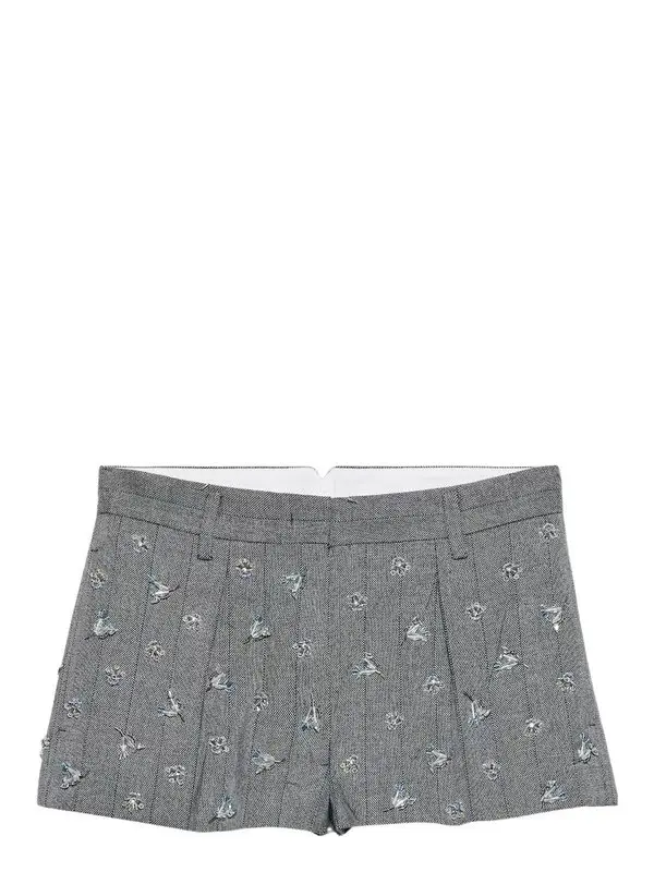 Prada Embroidered Wool Pinstripe Shorts - Anthracite Grey