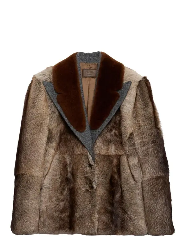 Prada Shearling And Cloth Coat - Muddy Gray