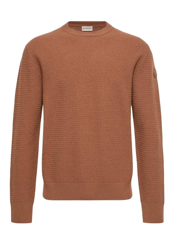 Moncler Textured Cashmere Wool Crew Neck Sweater - Reddish Brown