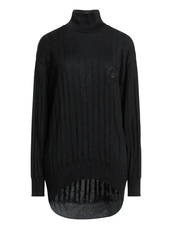 Balenciaga Ribbed Turtleneck Knit Sweater - Black
