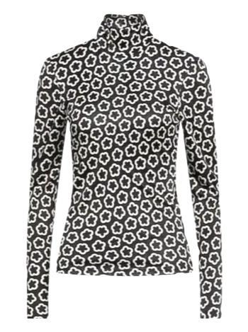 Tory Burch Floral Print High Neck Long Sleeve T-shirt - Black