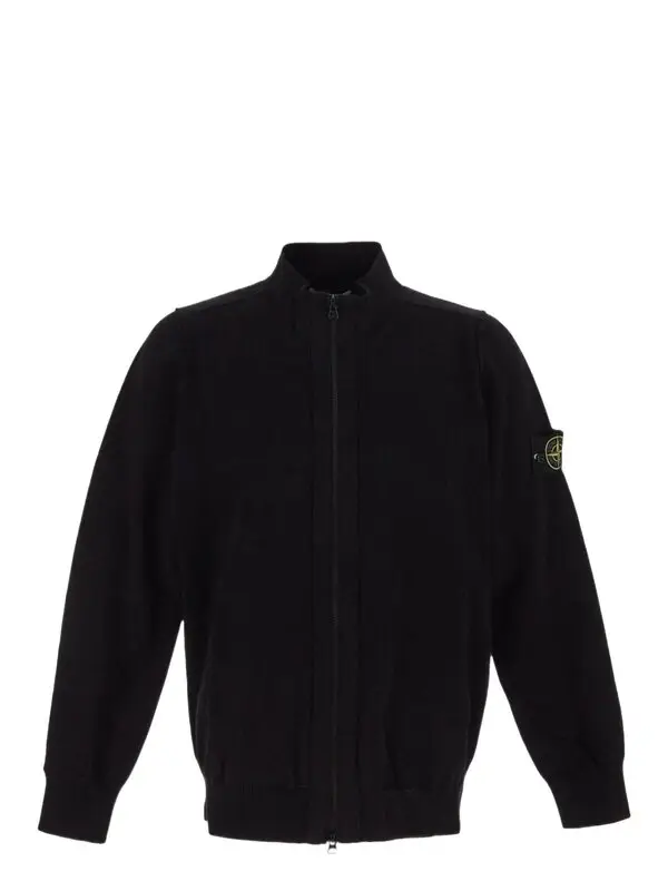 Stone Island Logo Patch Zip-up Jumper - Black