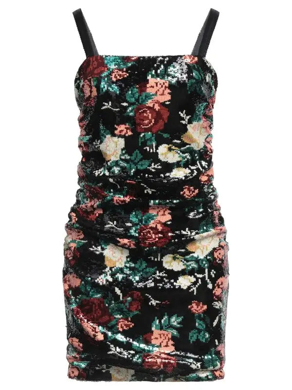 Dolce & Gabbana Sequinned Floral Print Tulle Mini Dress - Black