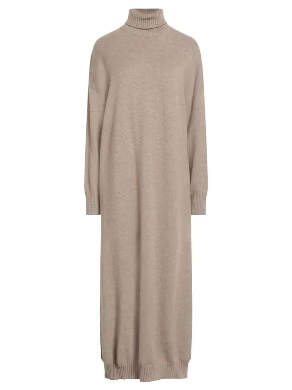 Brunello Cucinelli Cashmere Knit Turtleneck Maxi Dress - Nude