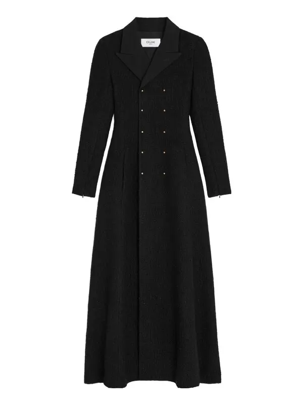 Celine Double-breasted Wool Natt Coat - Black