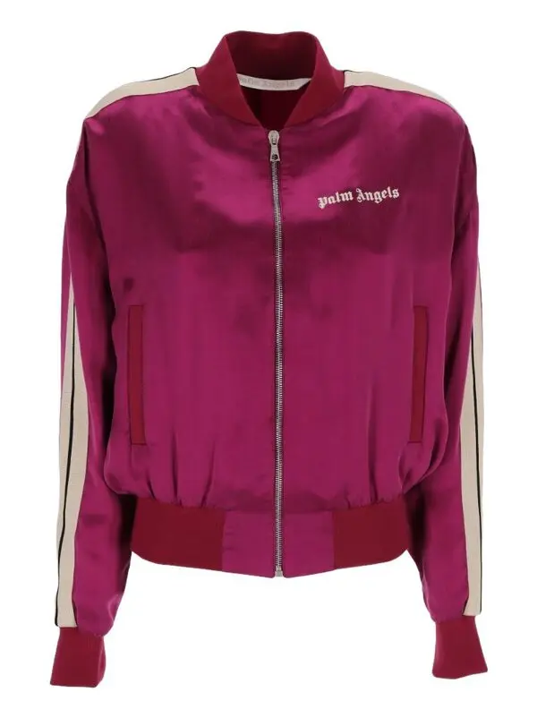 Palm Angels Striped Zipped Bomber Jacket - Red
