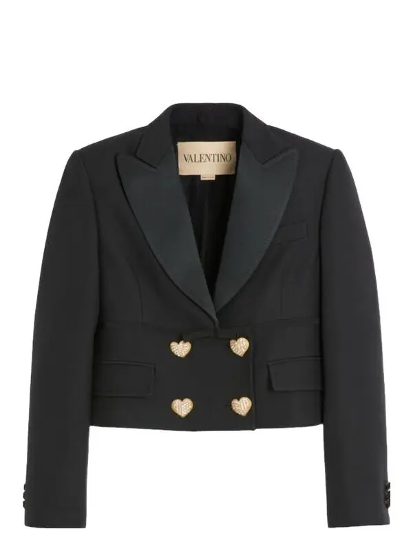 Valentino Garavani Crepe Couture Jacket With Heart-shaped Buttons - Black