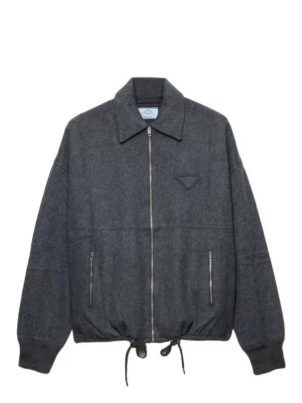 Prada Zipped Cardigan With Triangle Patch - Slate Ash