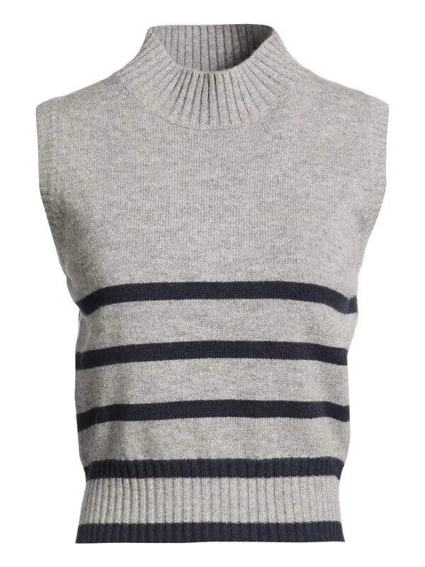 Brunello Cucinelli Sleeveless High Neck Striped Sweater Vest - Gray