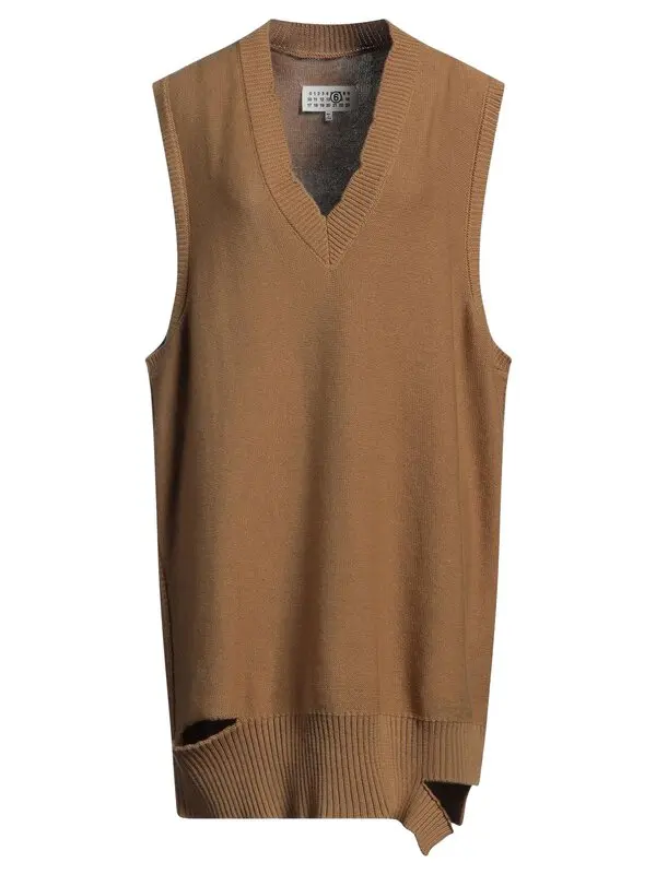MAISON MARGIELA Sleeveless Knitted V-neck Dress - Brown