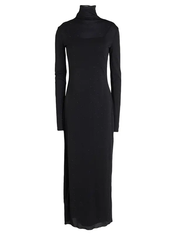 MAXCO. Long Sleeve Embellished Turtleneck Maxi Dress - Black