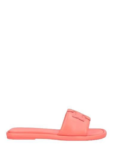 Tory Burch Flat Leather Sandals With Square Toe And Embossed Logo - Pink