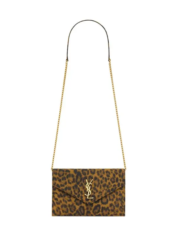 Saint Laurent Cassandre Envelope Chain Wallet In Canvas - Maroon/black