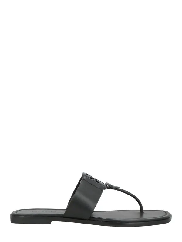 Tory Burch Round Toe Flip Flops With Brand Logo - Black