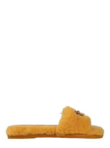 Tory Burch Embellished Fur Slides - Brown