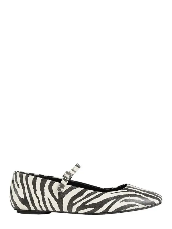 MAXCO. Max&co. Zebra Print Leather Mary Jane Flats - Black
