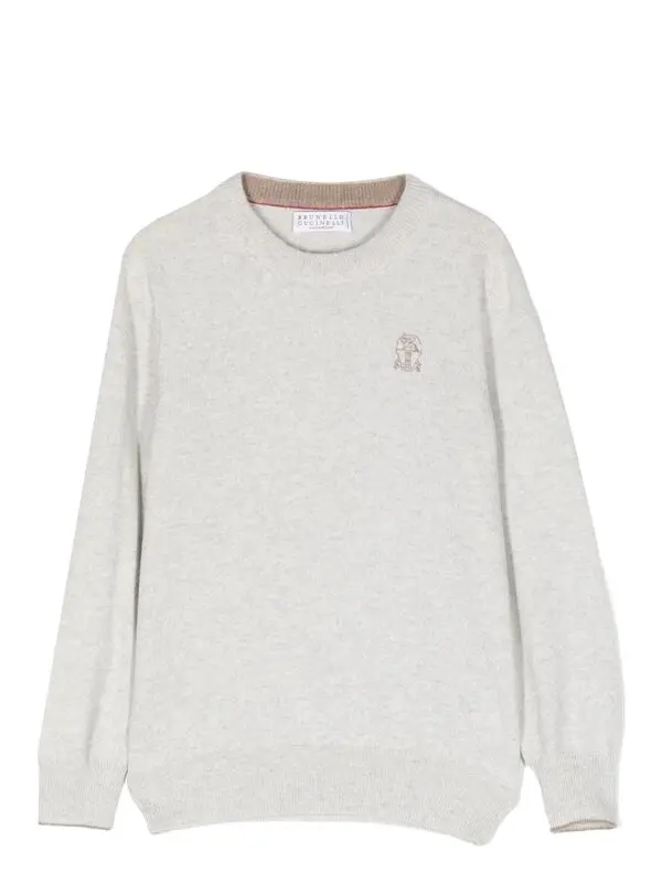 Brunello Cucinelli Cashmere Jumper With Logo Embroidery - Grey