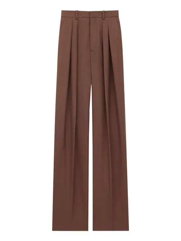 Saint Laurent Wide-leg Wool Gabardine Trousers - Brun