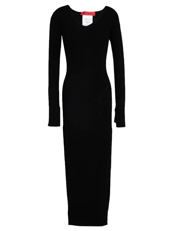 MAXCO. Max&co. Ribbed V-neck Midi Dress - Black