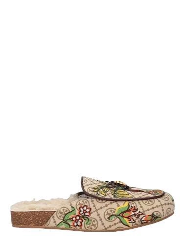 Tory Burch Embroidered Jacquard Mules - Nude