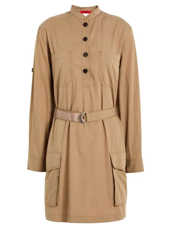 MAXCO. Max&co. Belted Mandarin Collar Long Sleeve Poplin Dress - Nude