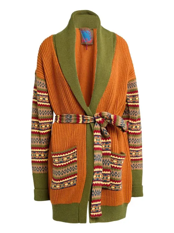 MAXCO. Max&co. Belted Jacquard Knit Cardigan - Multicolor