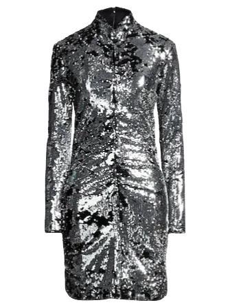 Isabel Marant Étoile Sequin Turtleneck Long Sleeve Mini Dress - Black