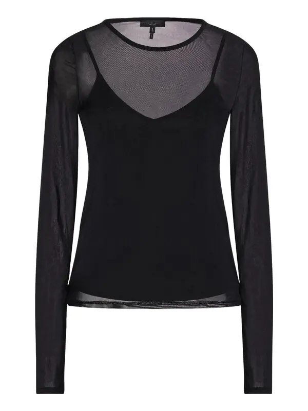 Rag & Bone Long Sleeve Sheer Crewneck Top - Black