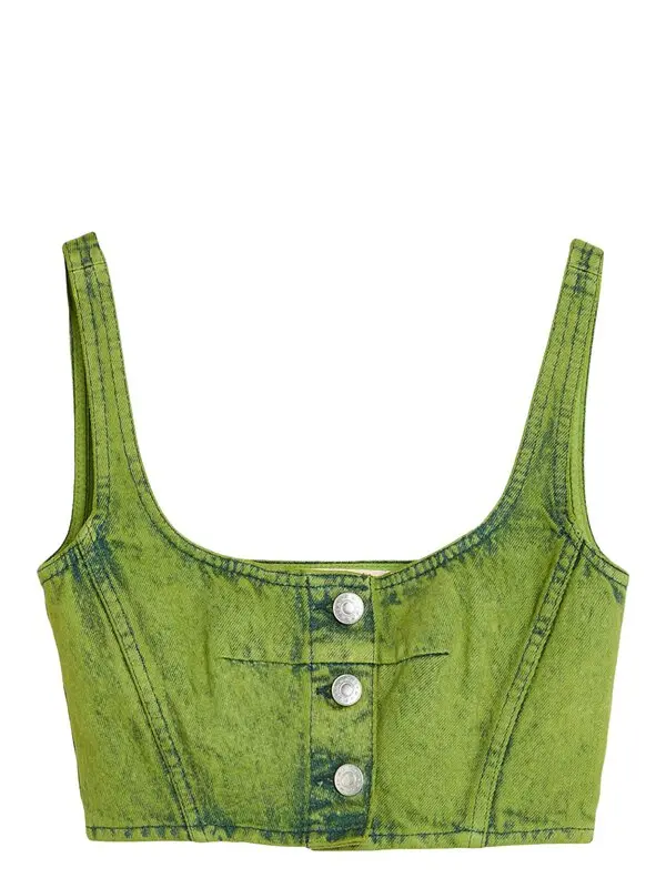 Marni Sleeveless Scoop Neck Denim Crop Top With Button Fastenings - Green
