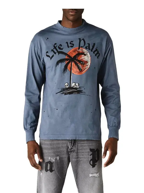 Palm Angels Gfraphic-print Garment-dyed Sweatshirt - Blue