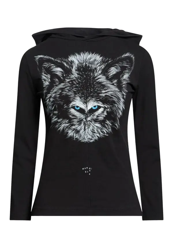 MAISON MARGIELA Printed Long-sleeve Hooded T-shirt - Black