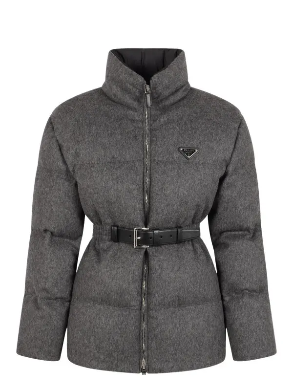 Prada Loden Down Jacket With Logo - Slate Grey