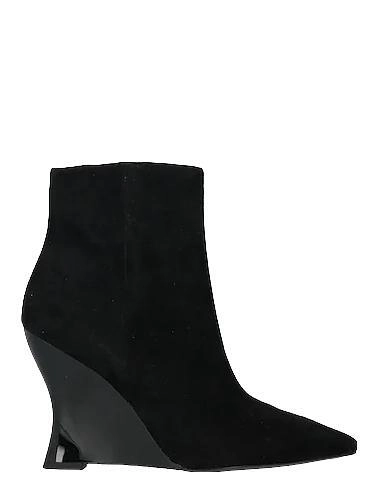 Tory Burch Suede Pointed Toe Wedge Heel Ankle Boots - Black