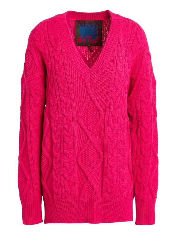 MAXCO. V-neck Cable Knit Sweater - Red