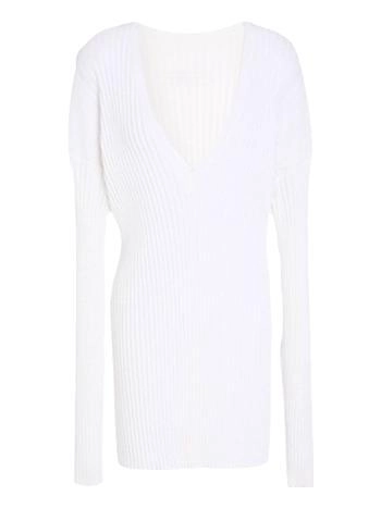 MAISON MARGIELA Ribbed Knit Deep V-neck Long Sleeve Shirt - White
