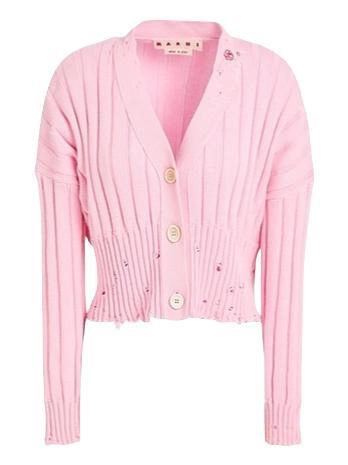 Marni Knitted Cardigan With Distressed Details - Pink