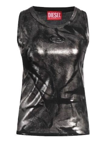 DIESEL® Sleeveless Two-tone Top With Logo - Black
