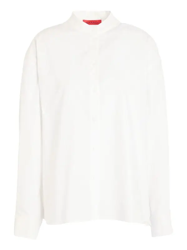 MAXCO. Max&co. Pleated Long Sleeve Shirt With Stand Collar - White