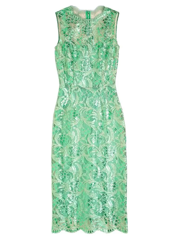 Dolce & Gabbana Metallic Lace Midi Dress - Green