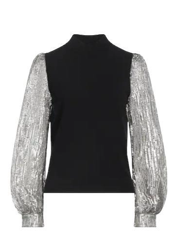 Tory Burch High-neck Sweater With Button-detailed Cuffs And Pleated Sleeves - Black