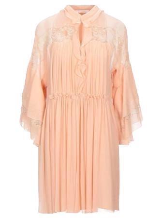 Chloé Lace Dress With Stand Collar And Three-quarter Sleeves - Nude
