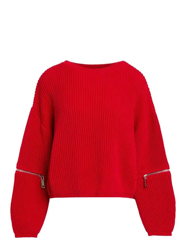 MAXCO. Max&co. Long Sleeve Crew Neck Sweater With Zip Detail - Red
