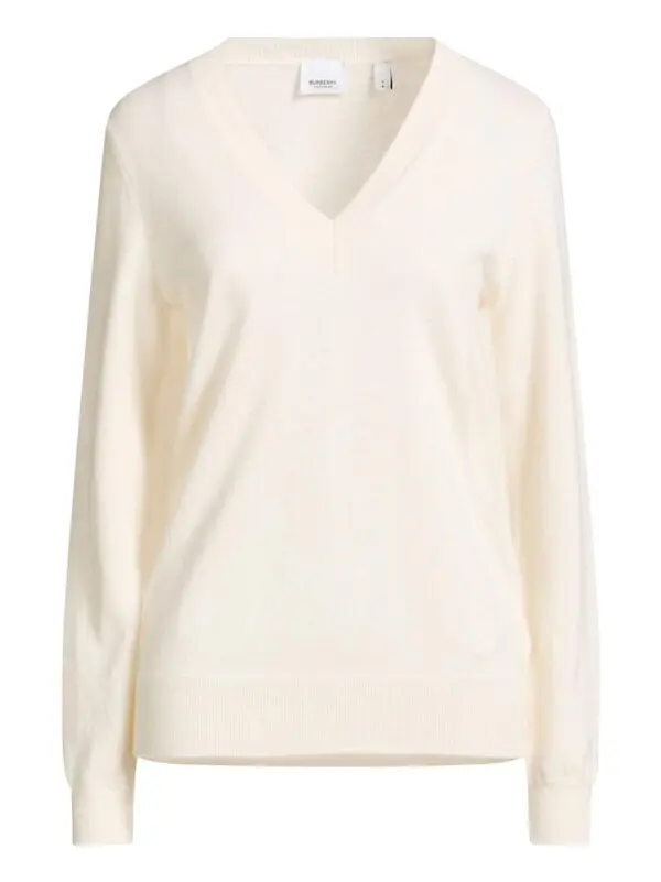 Burberry V-neck Long Sleeve Sweater - White